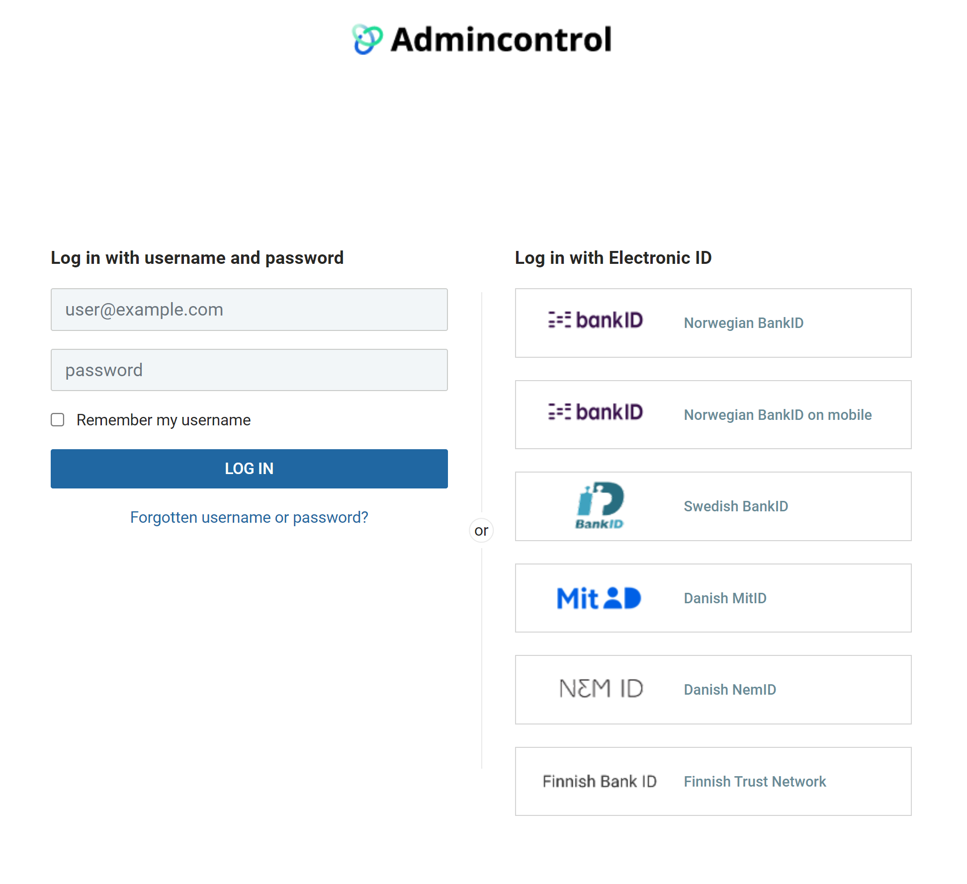 Log in – Admincontrol Help Centre