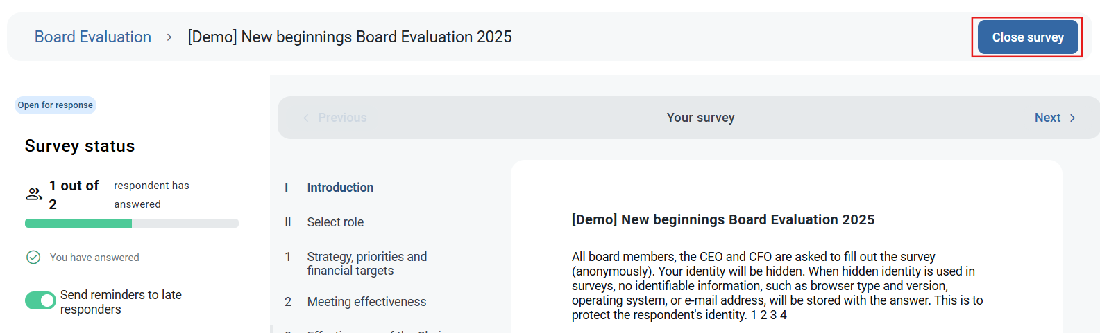 Close the survey – Admincontrol Help Centre