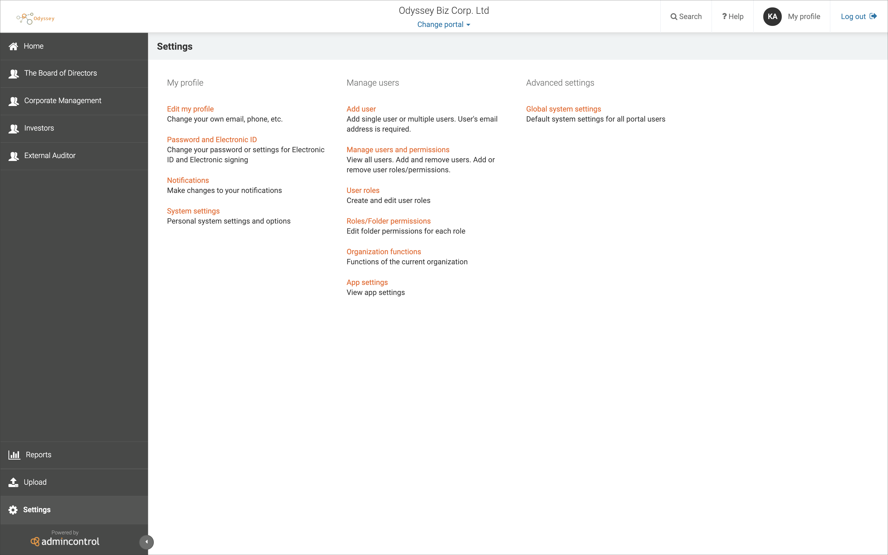Settings – Admincontrol Help Centre
