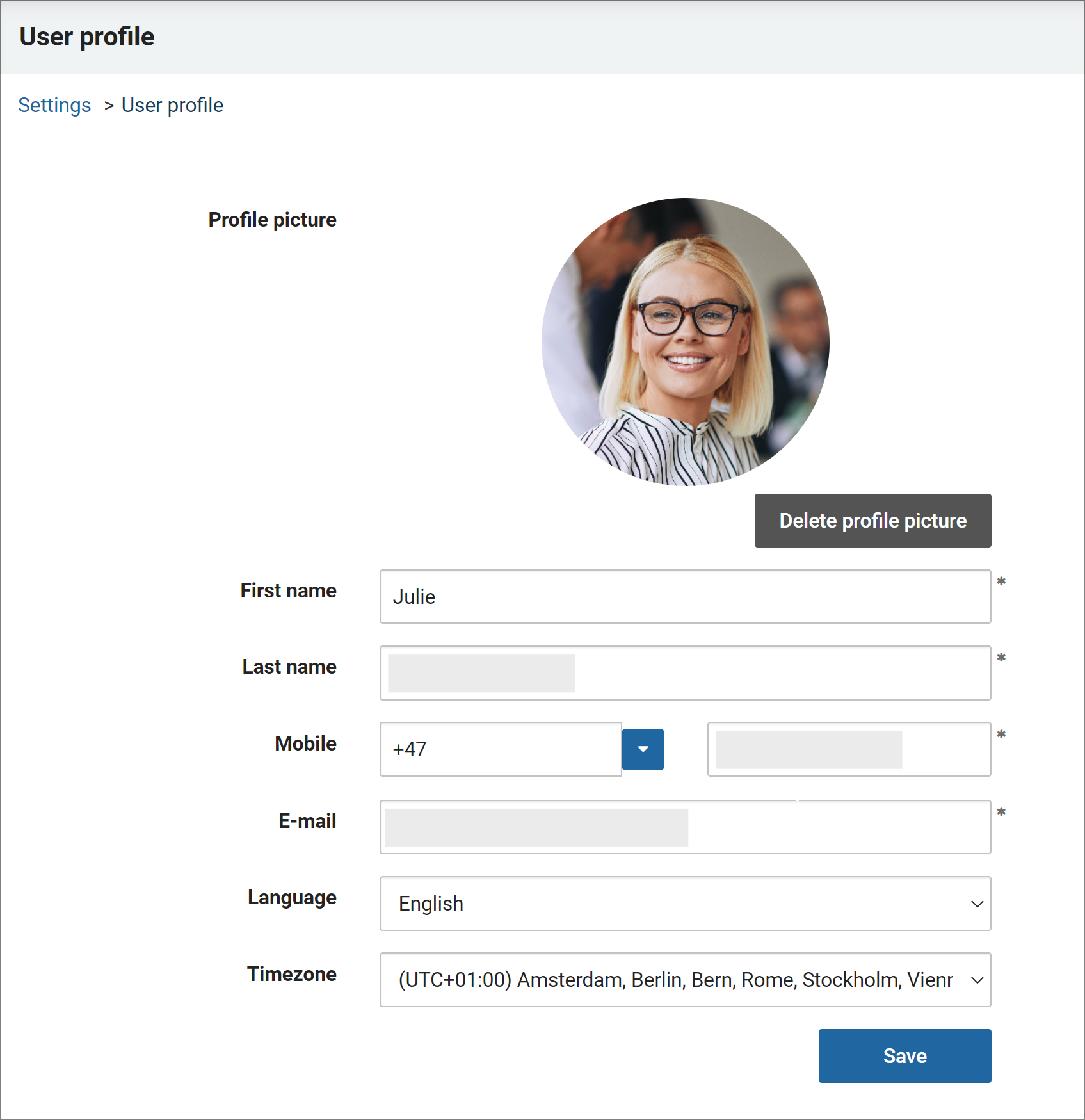 Personal user settings – Admincontrol Help Centre